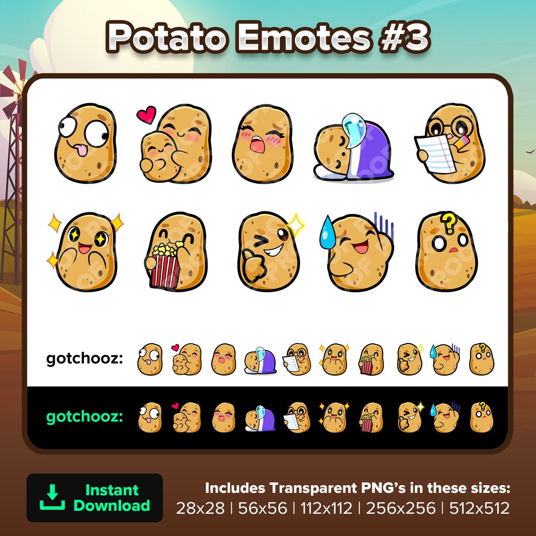 Potato Twitch Emotes Derp Hug Gasm Sleep Notes Study Wow Popcorn Wink ...