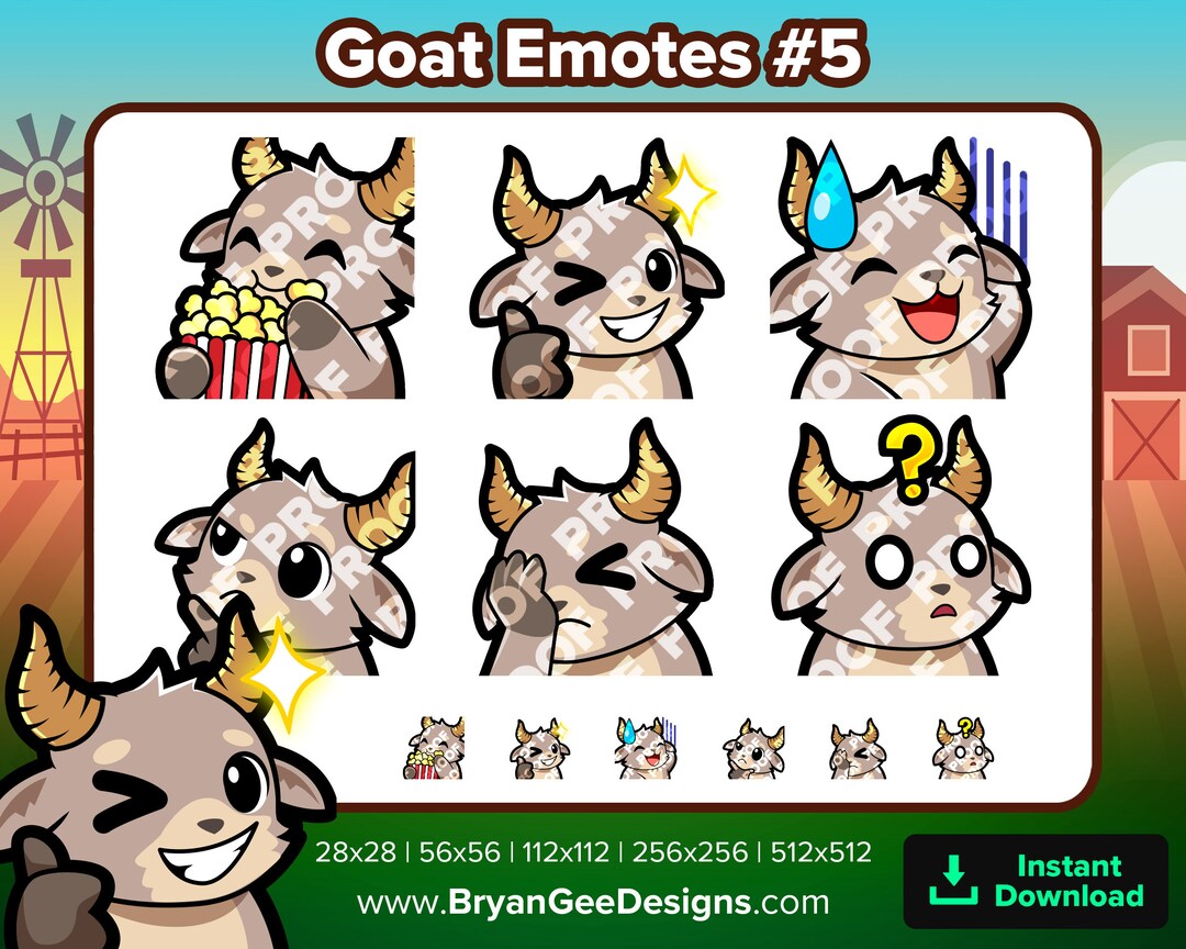 Goat Emotes Popcorn Movie Wink Sweat Nervous Think Facepalm - Etsy