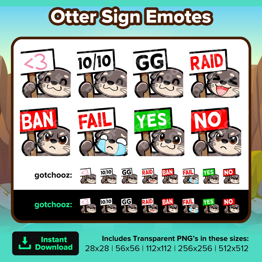Otter Emotes Heart Sign 10 Sign GG Sign Raid Sign Ban Sign Fail Sign ...