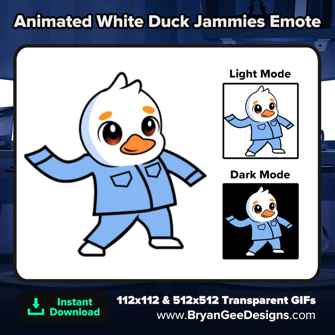 Animated White Duck Jammies Dancing Emote for Twitch, Animated Emote ...