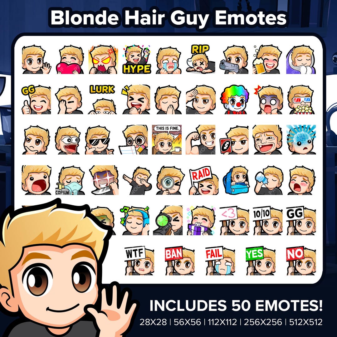 Blonde Guy Twitch Emotes Bundle – Choose Your Variant | 50 Guy Emotes ...