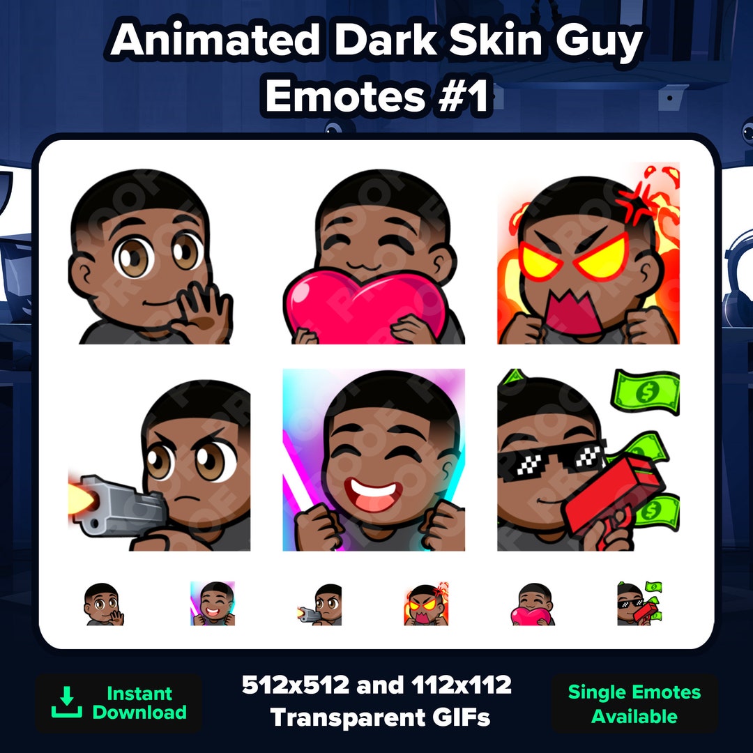 Animated Dark Skin Guy Twitch Emotes Wave Love Rage Money Dono Raid ...