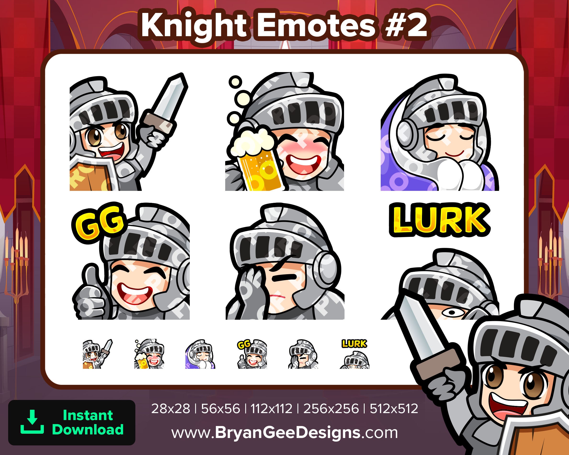 Knight Twitch Emotes Sword Cheers Cozy GG Facepalm LURK for - Etsy Hong ...
