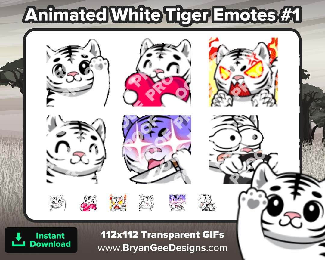 Animated White Tiger Emotes Pack #1 | Wave, Love, Rage, Jam, Knife ...