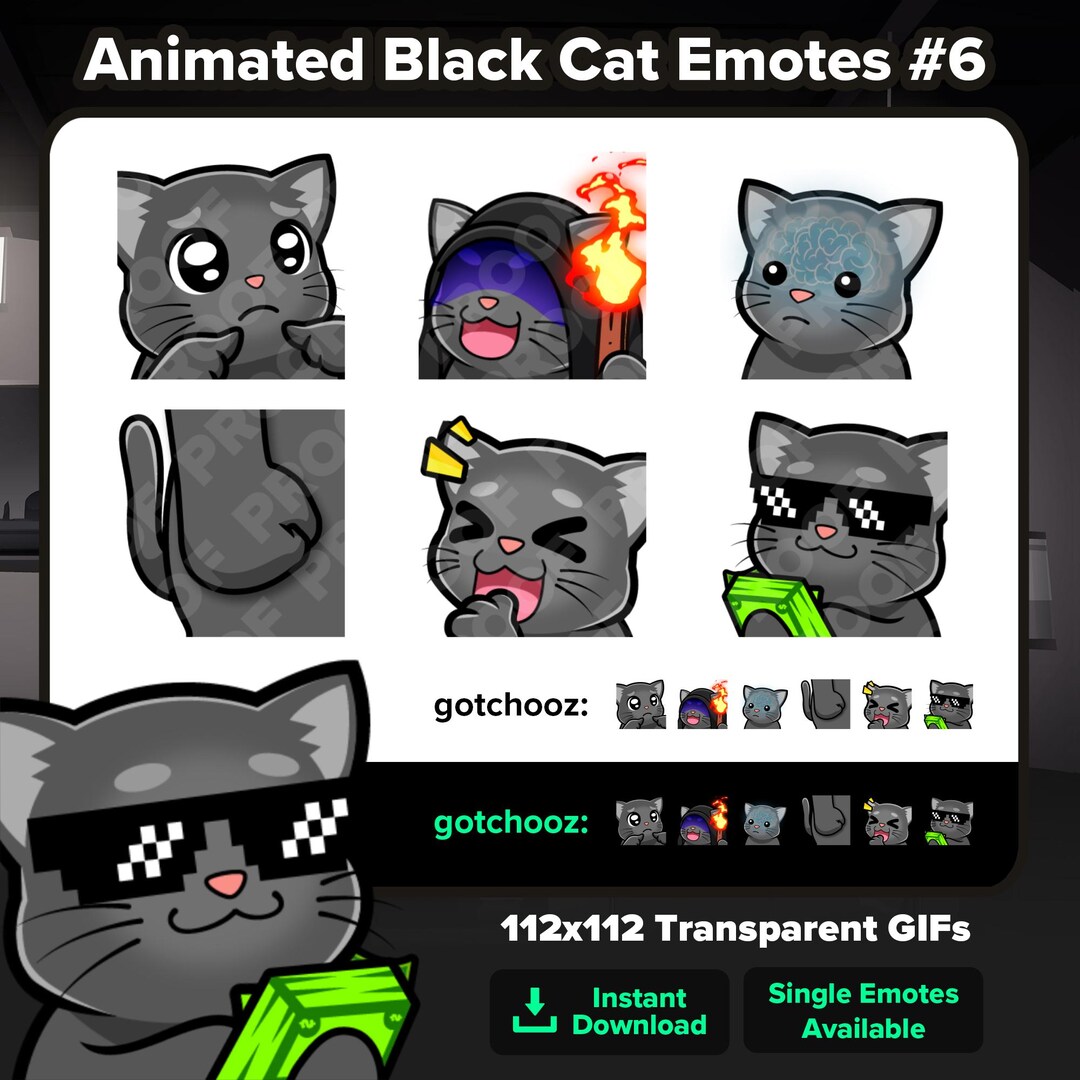 Animated Black Cat Emotes Pack #6 | Shy, Cult, Big Brain, Rage Fist ...