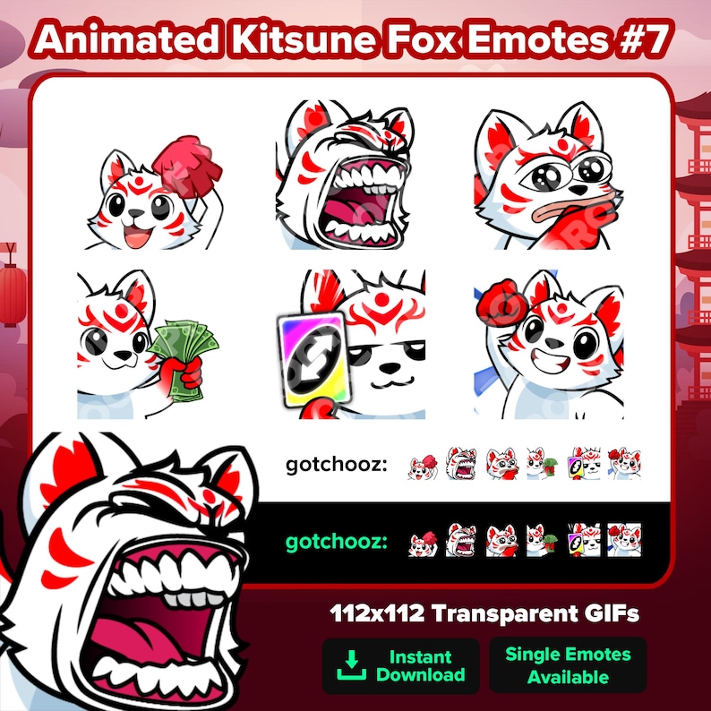Animated Kitsune Fox Emotes Pack #7 | Cheer, LETSGO, Peace Out, Take My ...