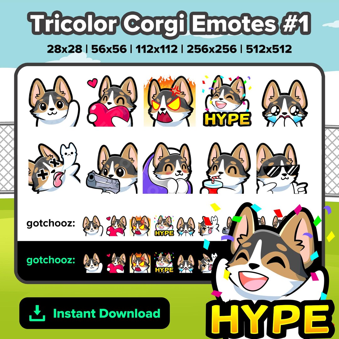 Tricolor Corgi Emotes #1 | Wave, Love, Rage, Hype, Sad, Rip, Gun, Cozy ...
