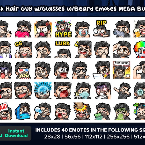 Black Hair Guy With Beard Twitch Emotes Mega Bundle For - Etsy