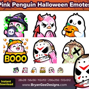 Pink Penguin Halloween Twitch Emotes Spooky Sip Devil Ghost Pumpkin Boo ...