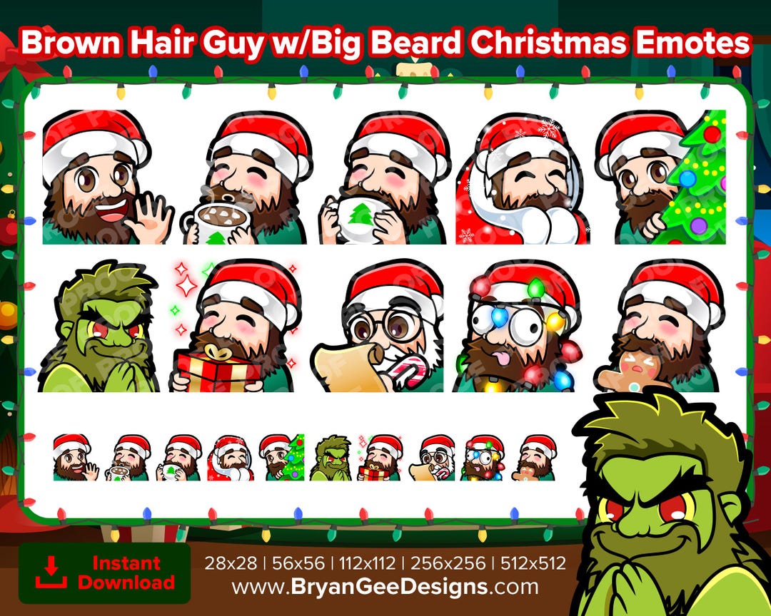 Brown Hair Guy With Big Beard Christmas Twitch Emotes for Streaming ...