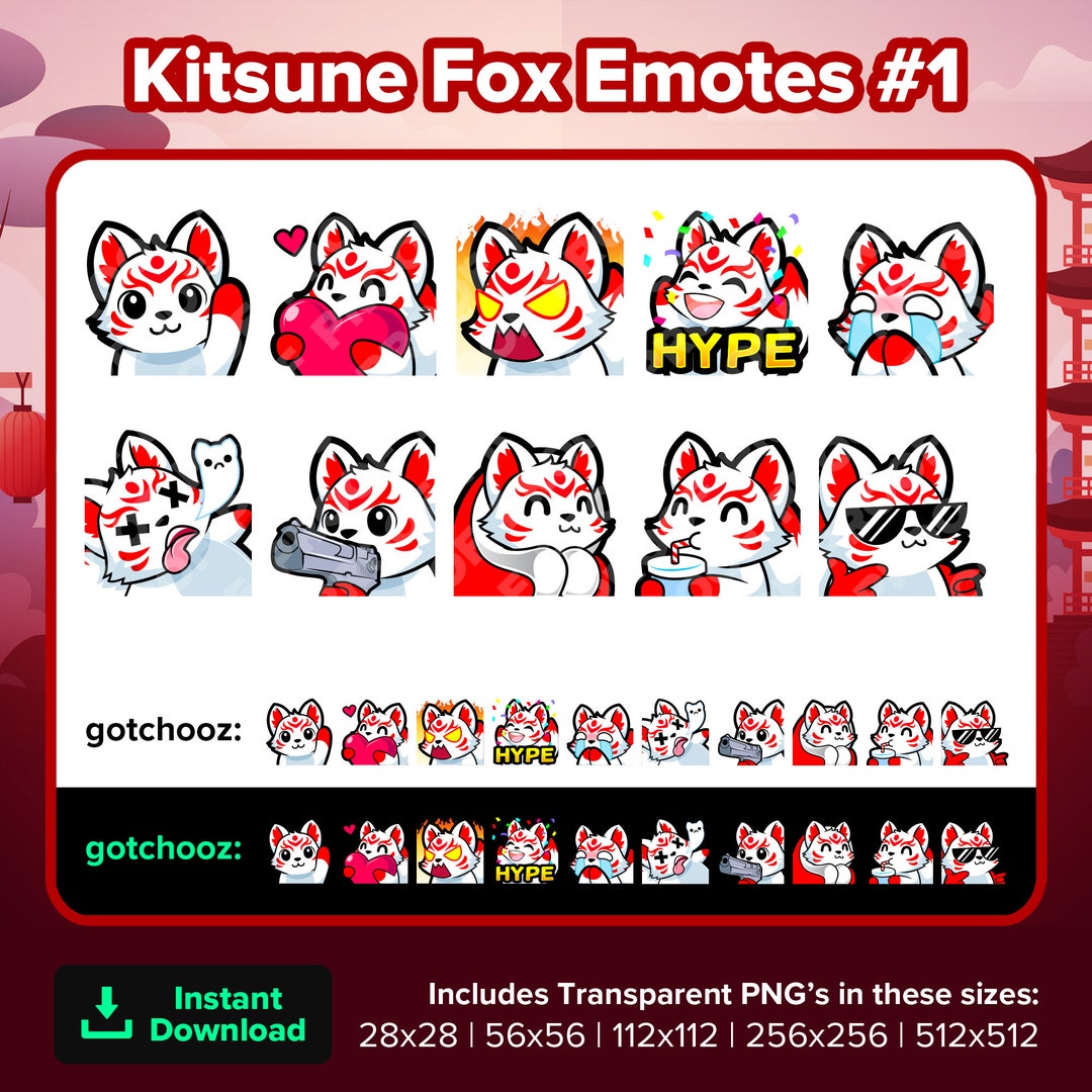 Kitsune Fox Twitch Emotes Wave Love Heart Rage Angry HYPE Sad Cry RIP ...