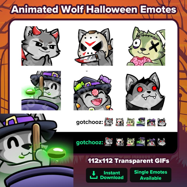 Animated Wolf Halloween Twitch Emotes Sneaky Devil Knife Chase Zombie ...