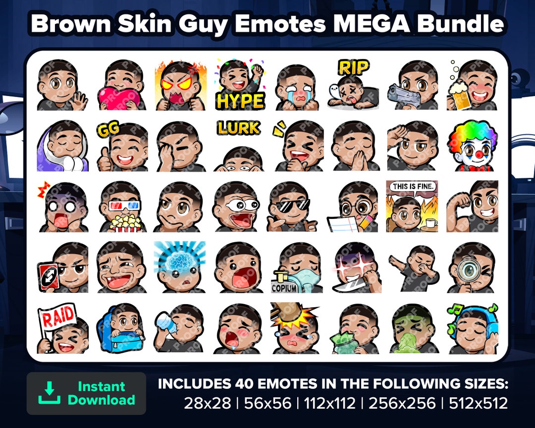 Brown Skin Guy Twitch Emotes MEGA Bundle for Streaming, Youtube Emotes ...