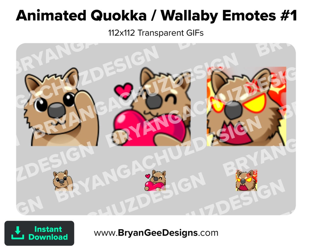 Animated Quokka Wallaby Twitch Emotes for Streaming Wave Love Rage ...