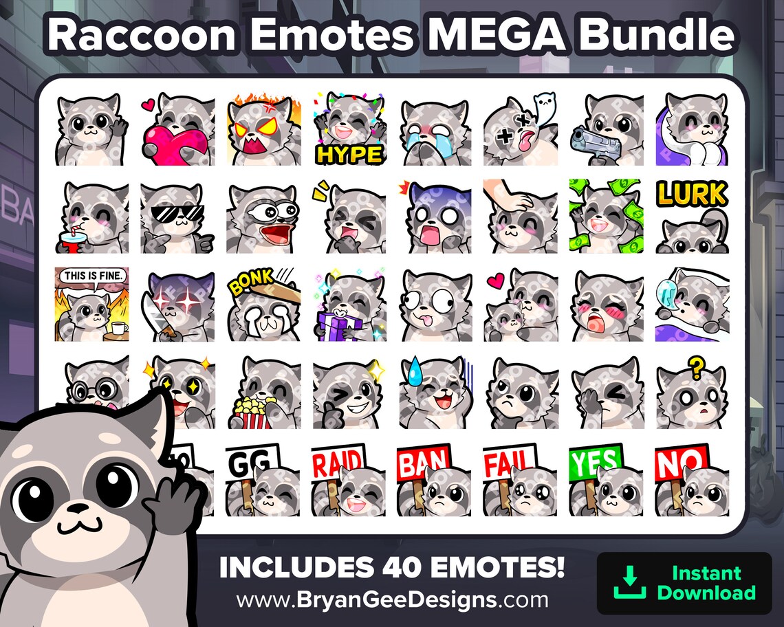 Raccoon Twitch Emotes MEGA Bundle for Streaming Youtube Emotes - Etsy