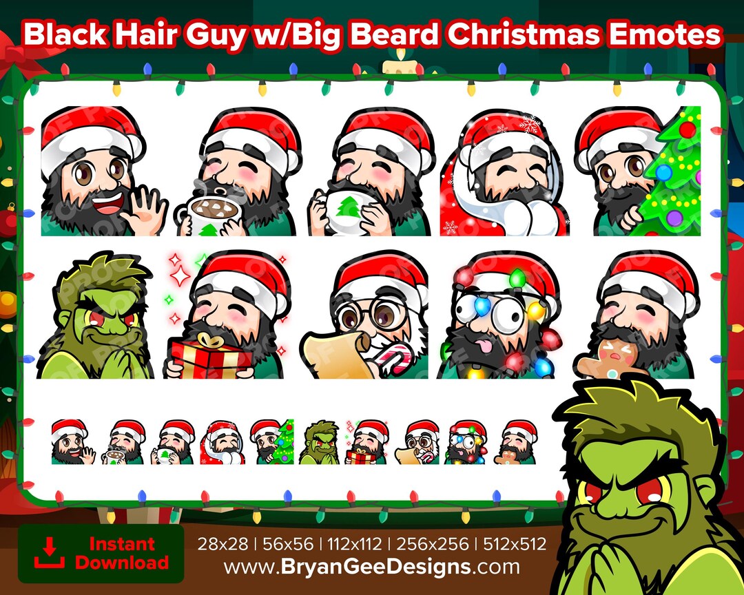 Black Hair Guy With Big Beard Christmas Twitch Emotes for Streaming ...