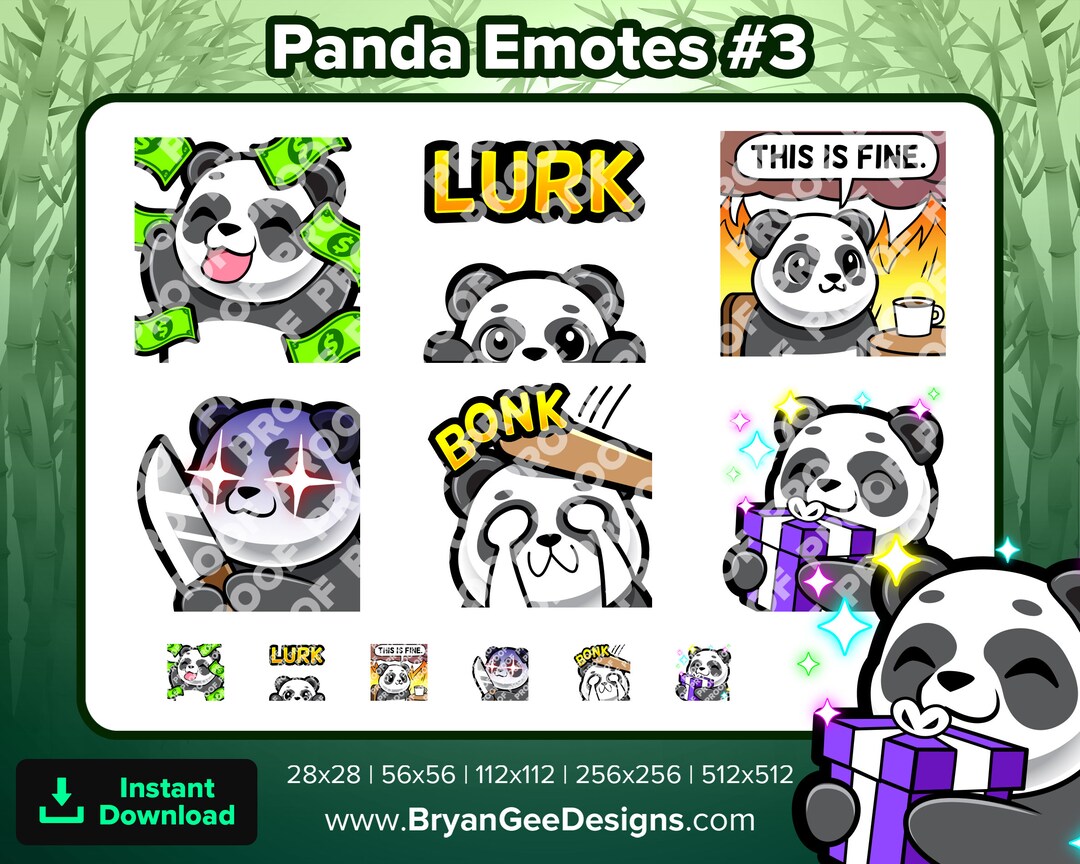 Panda Twitch Emotes Dono Lurk This is Fine Hit Evil Knife Gift - Etsy