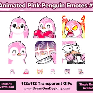 Animated Pink Penguin Twitch Emotes Wave Love Heart Rage Angry Jam ...