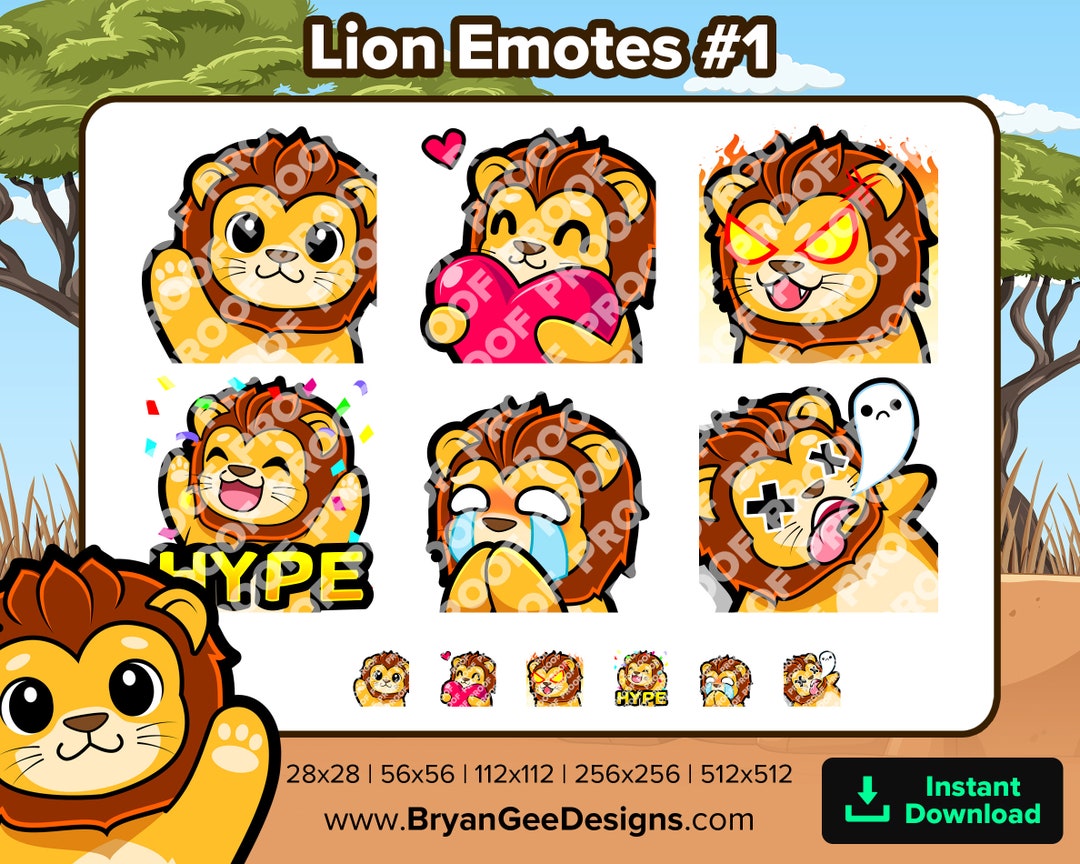 Lion Twitch Emotes Wave Love Heart Rage Angry HYPE Sad Cry RIP for ...