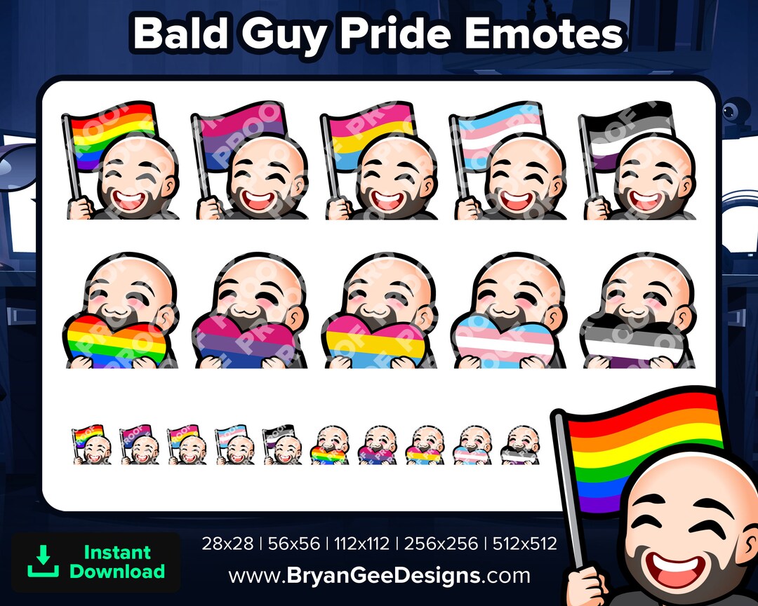 Bald Guy PRIDE Twitch Emotes, Youtube Emotes, Discord Emotes, Kick ...