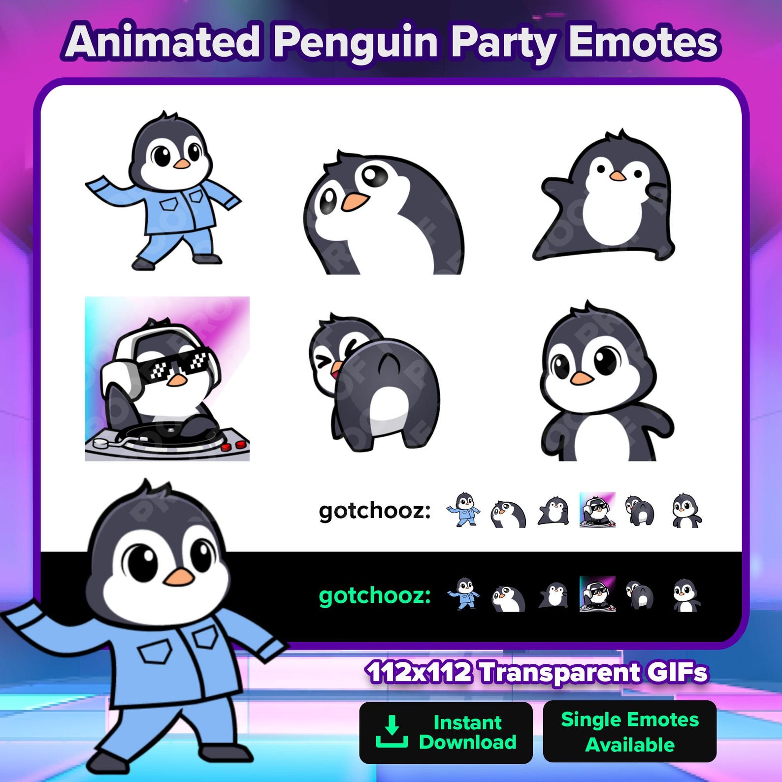 Animated Penguin Party Emotes | Jammies Bobble Dance DJ Twerk Wiggle ...