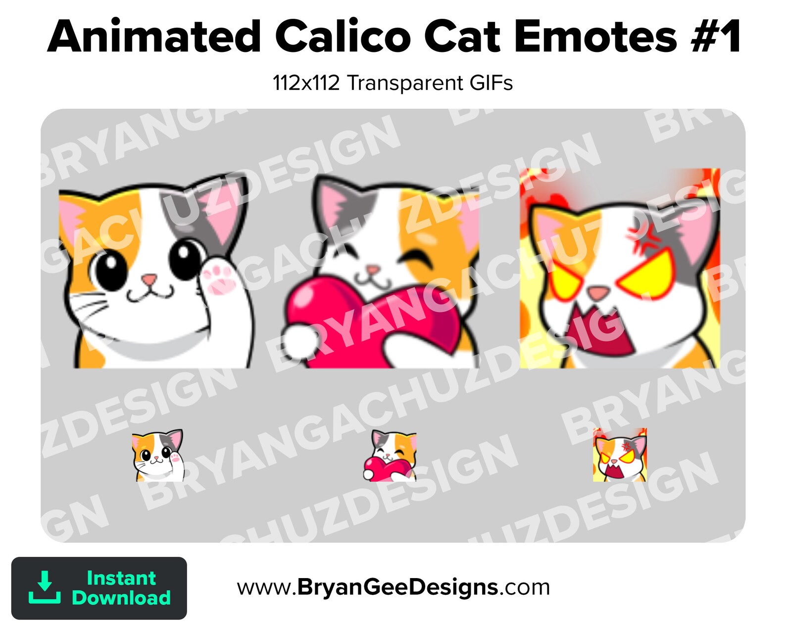 Animated Calico Cat Twitch Emotes for Streaming Wave Love Rage Youtube ...