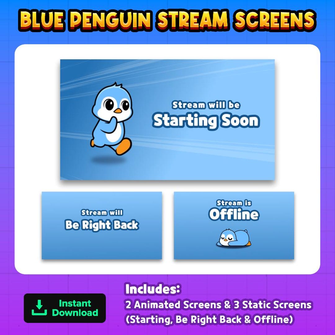 Animated Blue Penguin Stream Screens – Starting Soon, Be Right Back ...