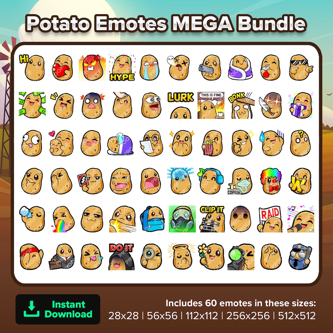 Potato Twitch Emotes MEGA Bundle for Streaming, Youtube Emotes, Discord ...
