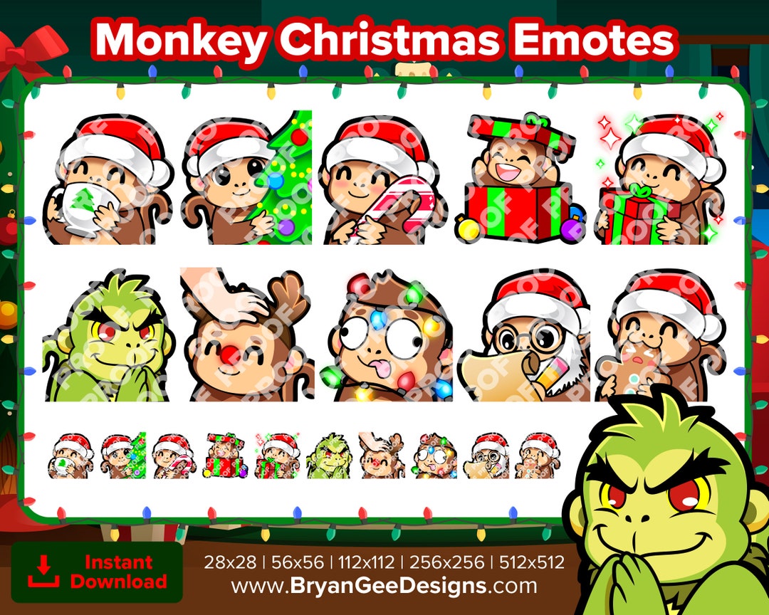 Monkey Christmas Twitch Emotes for Streaming Youtube Emotes Discord ...