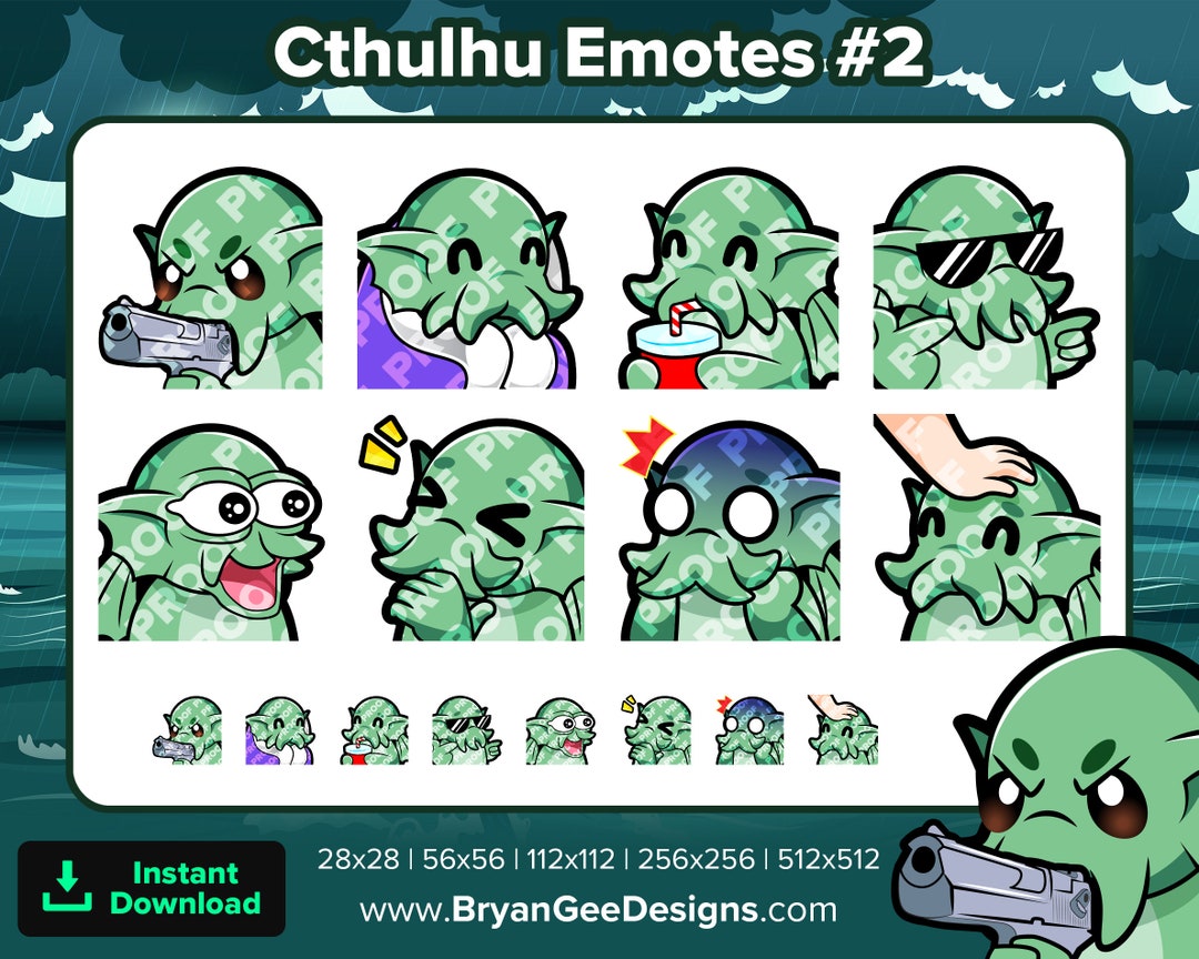 Cthulhu Twitch Emotes Gun Cozy SIP Cool POG Laughing Scared Pat for ...