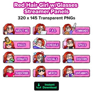 Red Hair Girl With Glasses Twitch Panels for Streaming, Youtube Panels ...