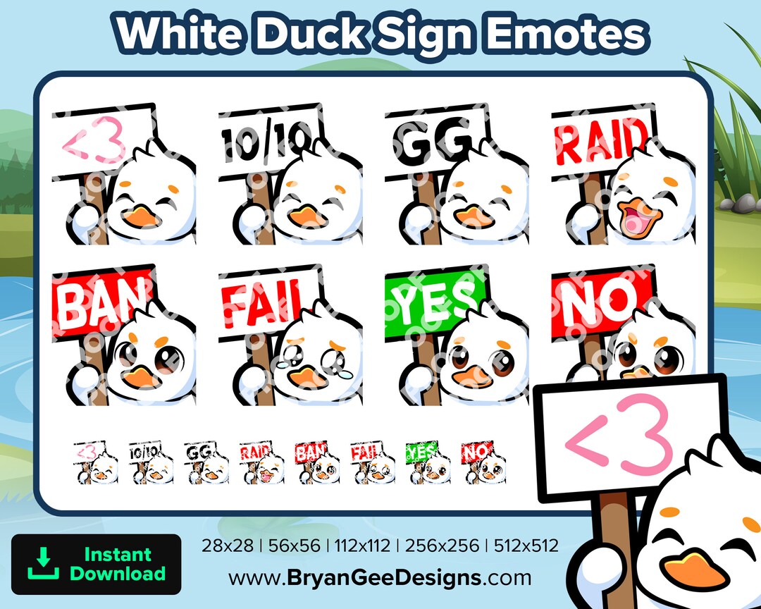 White Duck Emotes Heart Sign 10 Sign GG Sign Raid Sign Ban Sign Fail ...