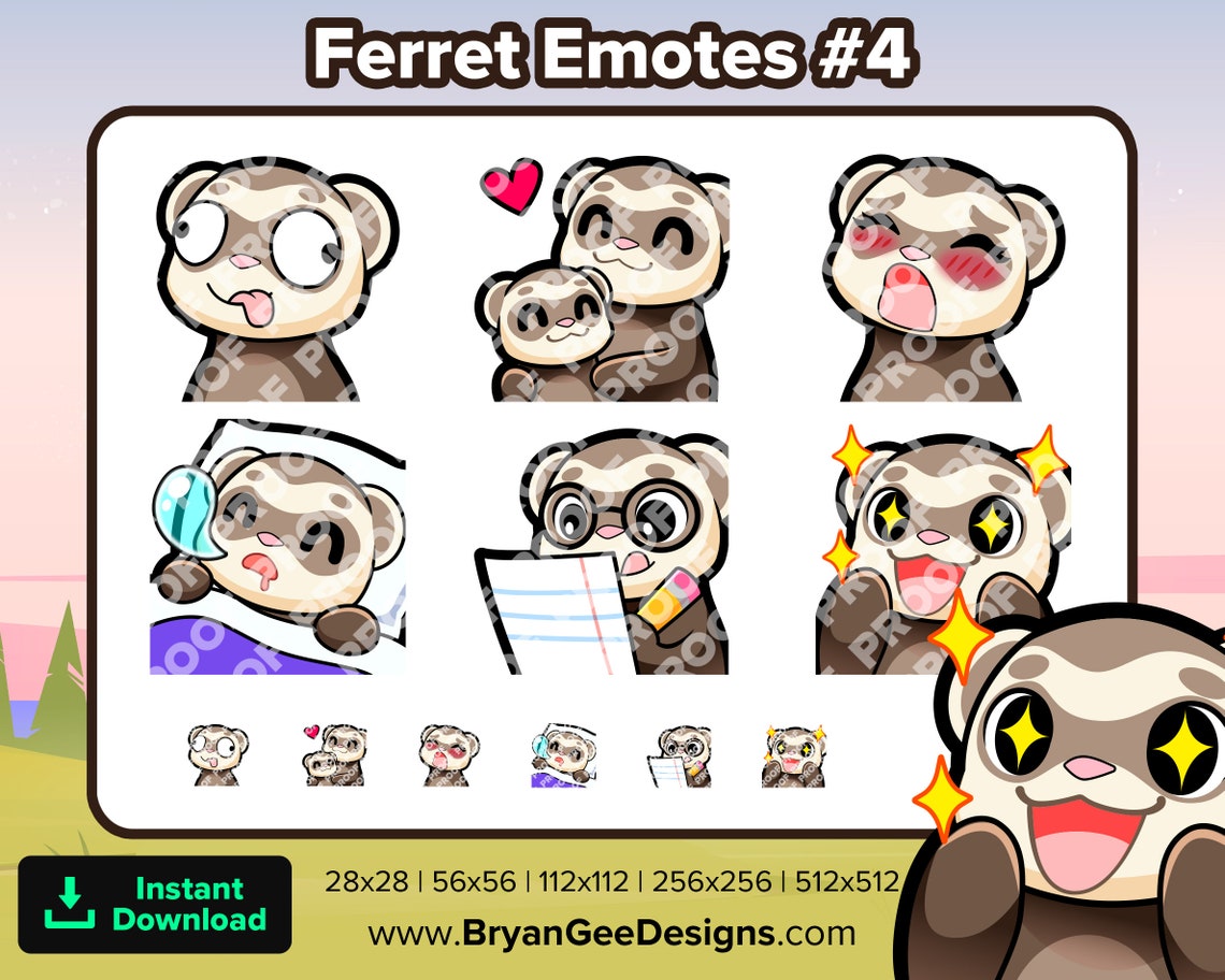 Ferret Twitch Emotes Derp Hug Gasm Sleep Study Notes Wow for - Etsy