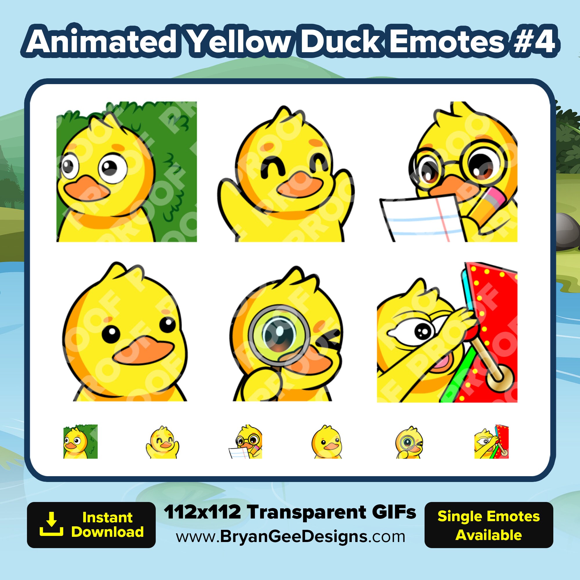 Animated Yellow Duck Twitch Emotes Hiding Bush, Clapping, Notes, POP ...