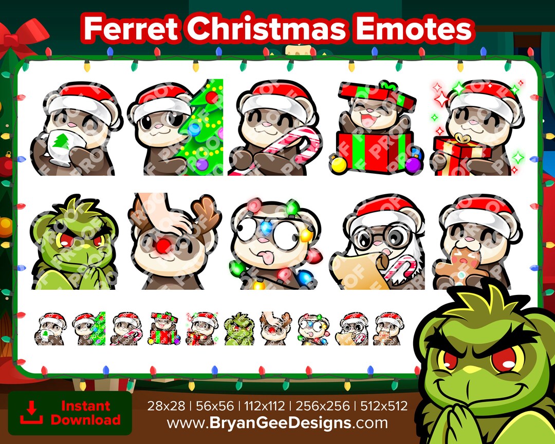 Ferret Christmas Twitch Emotes for Streaming Youtube Emotes Discord ...