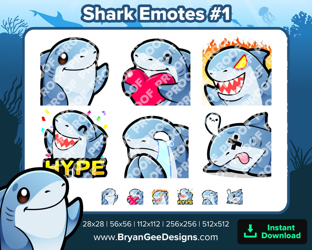 Shark Twitch Emotes Wave Love Heart Rage Angry HYPE Sad Cry RIP for ...