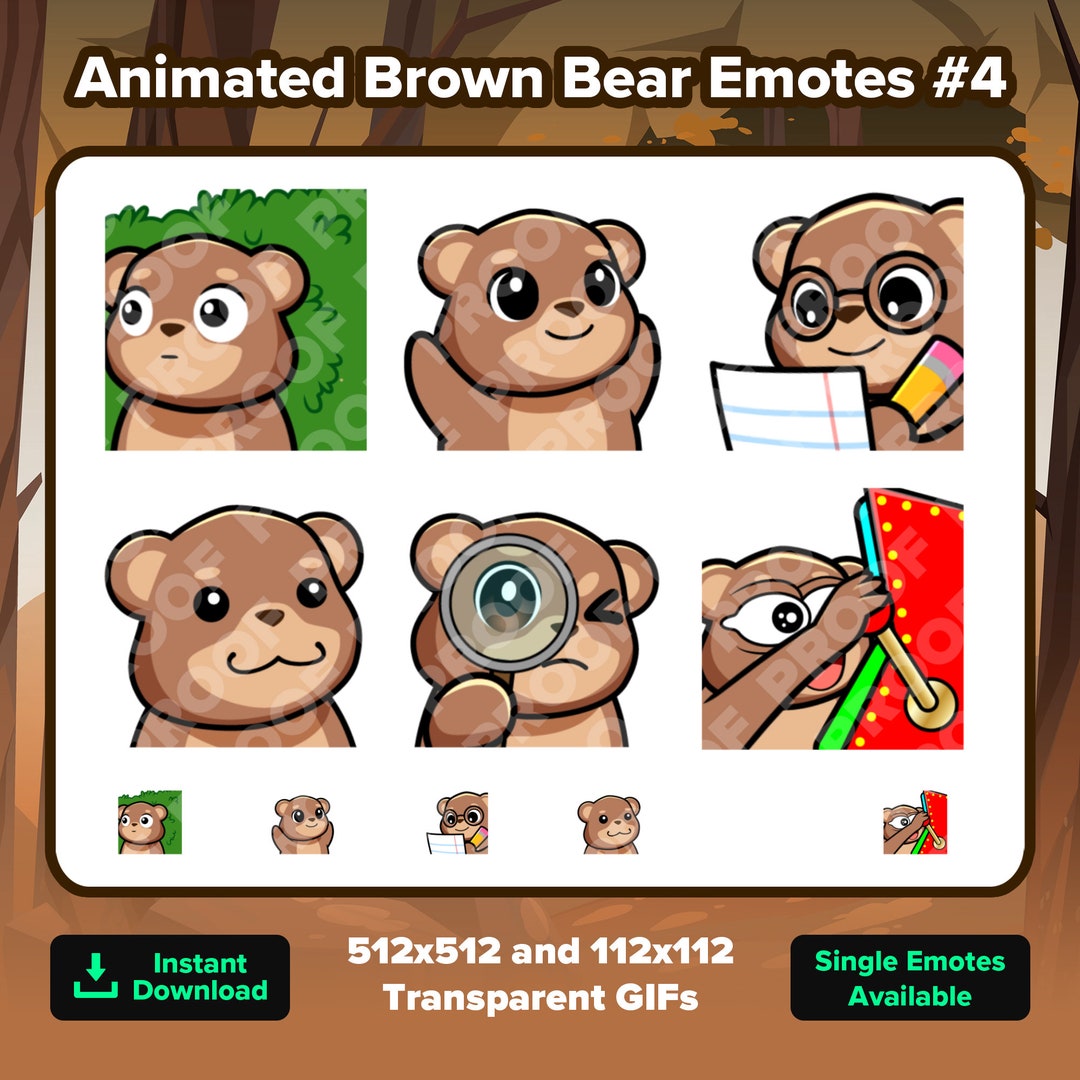 Animated Brown Bear Twitch Emotes Hiding Bush, Clapping, Notes, POP ...