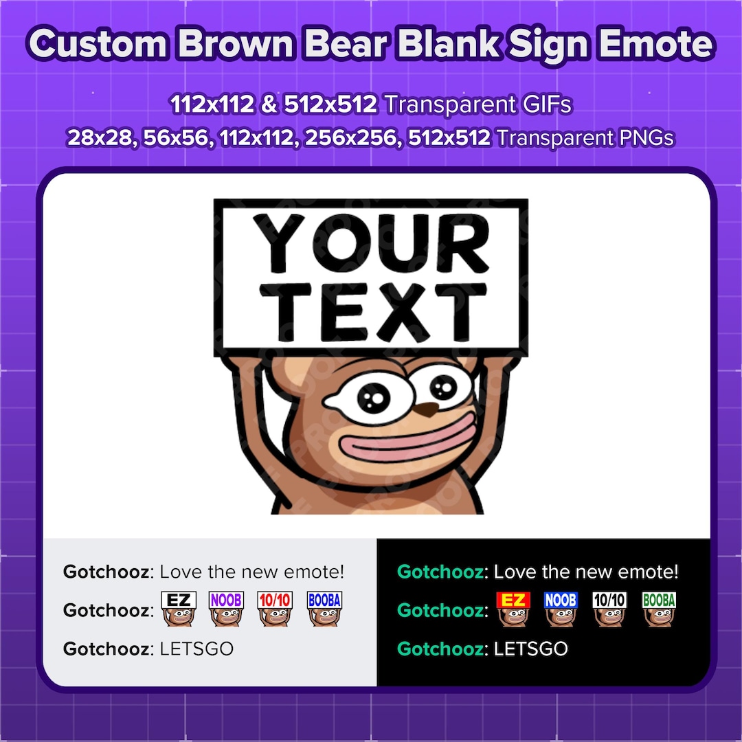 Custom Animated Pepe Brown Bear Sign Emote for Twitch, Discord, Kick ...