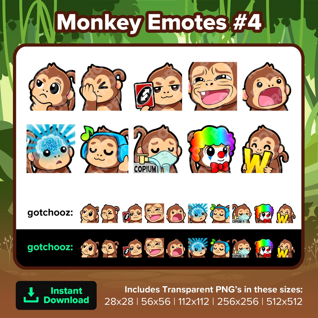 Monkey Twitch Emotes Facepalm Thinking Uno Reverse KEKW Gasp Big Brain ...