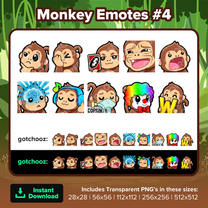 Monkey Twitch Emotes Facepalm Thinking Uno Reverse KEKW Gasp Big Brain ...