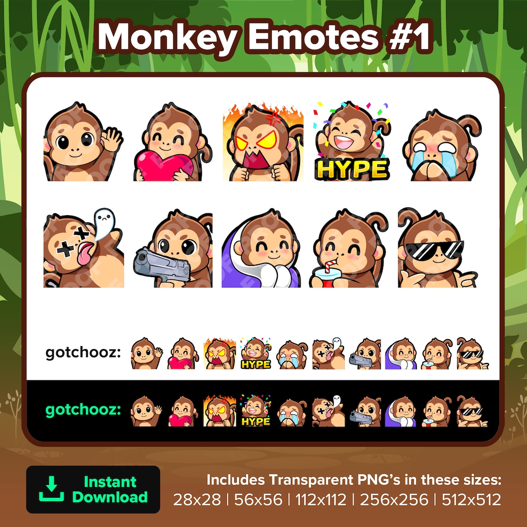 Monkey Twitch Emotes Wave Love Heart Rage Angry HYPE Sad Cry RIP Gun ...
