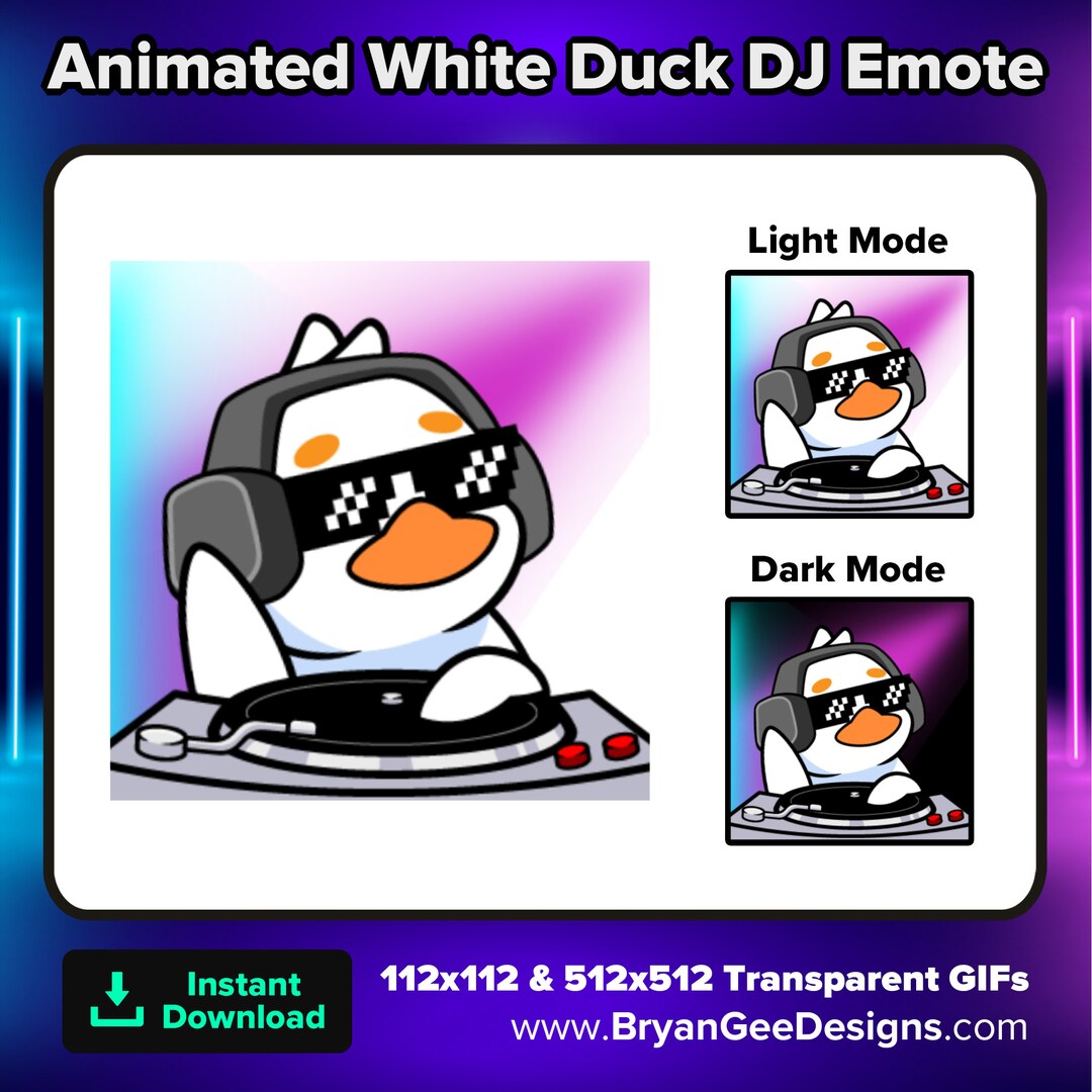 Animated White Duck DJ Emote for Twitch, Discord, Kick, Rumble for ...