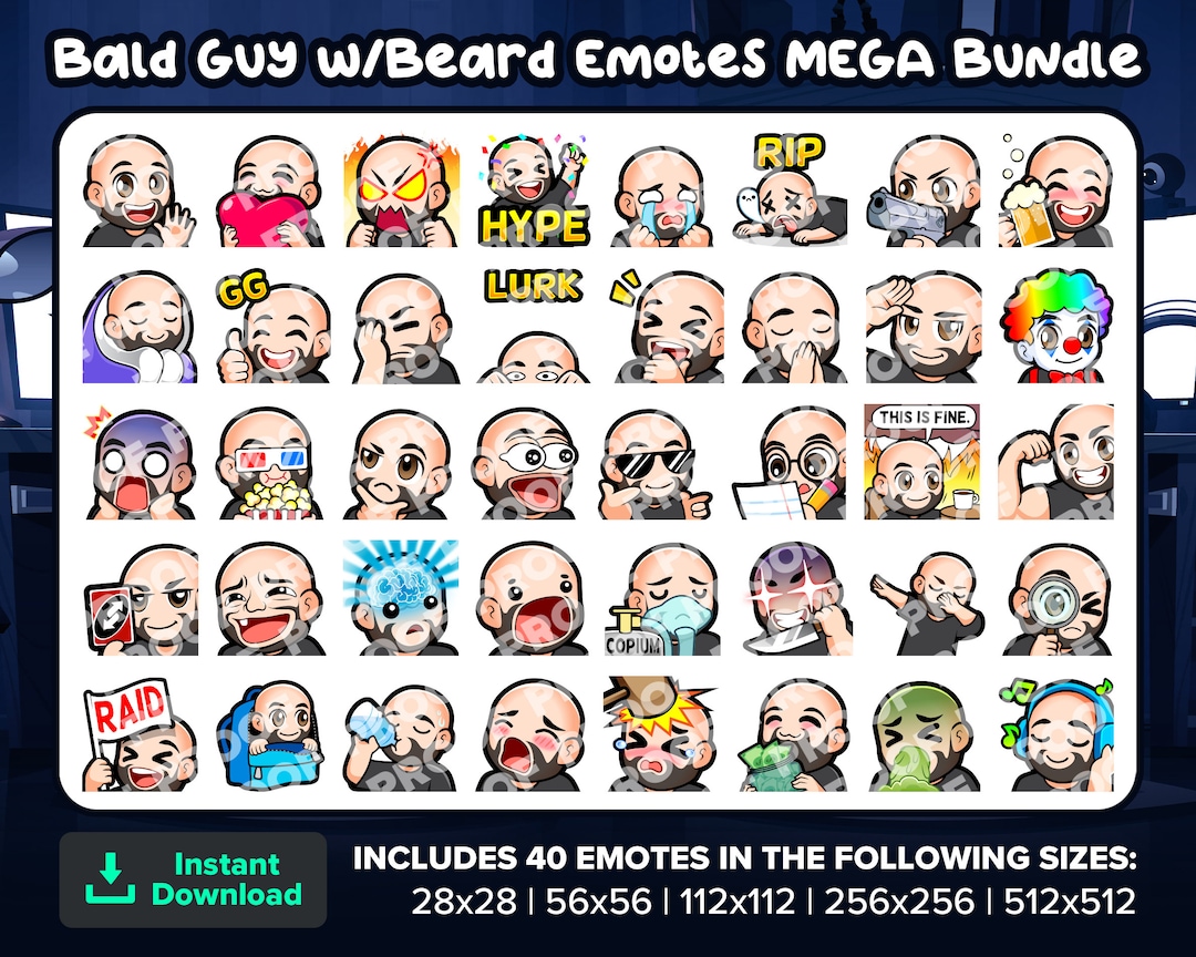 Bald Guy With Beard Twitch Emotes MEGA Bundle for Streaming, Youtube ...