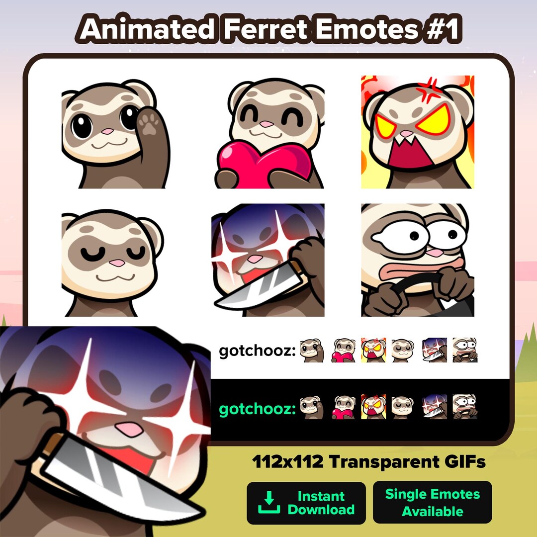 Animated Ferret Twitch Emotes Wave Love Heart Rage Angry Jam Music ...