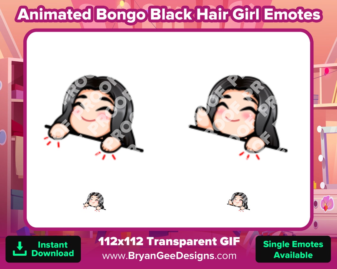 Animated Bongo Black Hair Girl Emotes for Twitch or Discord - Etsy