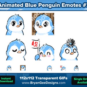 Twitch animado de pingüino azul emotes ojos grandes, salir, acechar ...