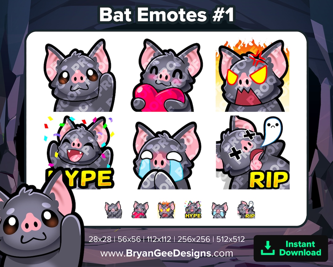Bat Twitch Emotes Wave Love Heart Rage Angry HYPE Sad Cry RIP for ...