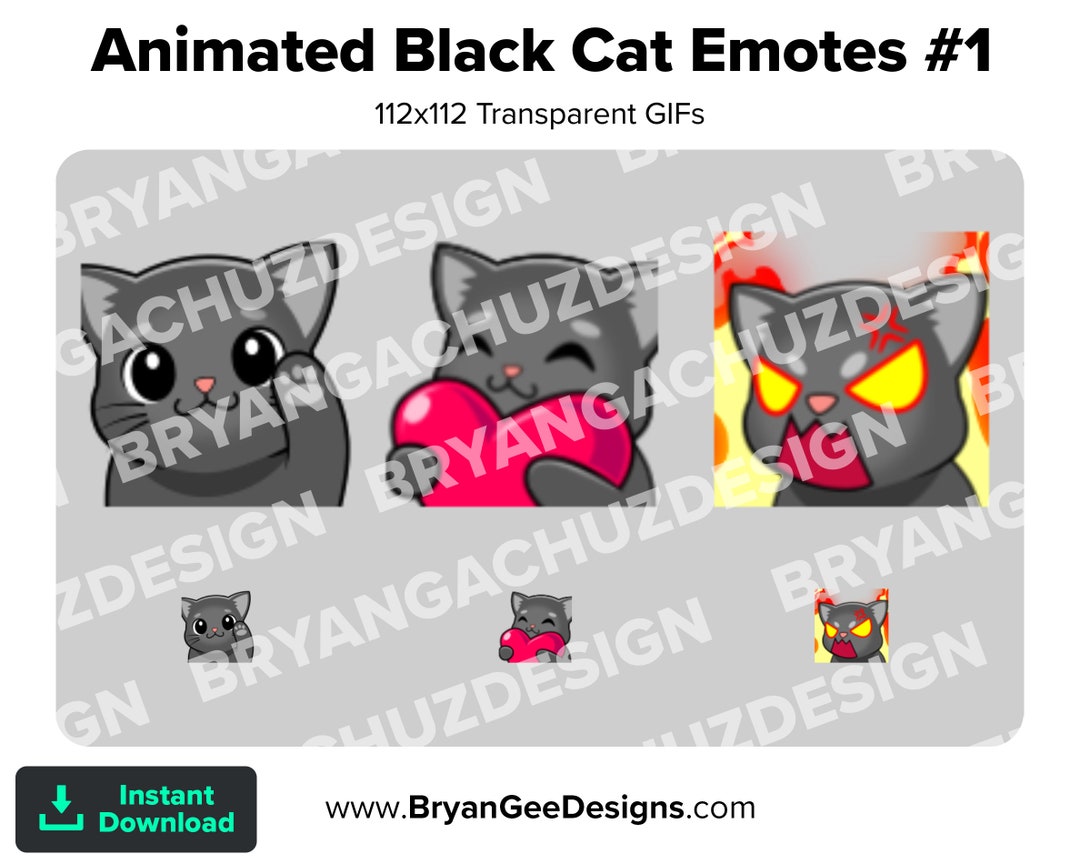 Gato negro animado Twitch Emotes para Streaming Wave Love Rage Youtube ...