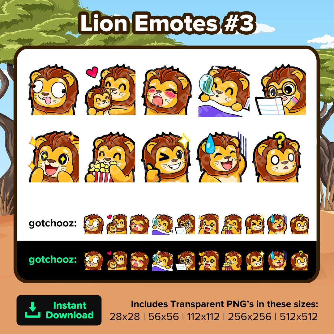 Lion Twitch Emotes Derp Hug Gasm Sleep Notes Study Wow Popcorn Wink ...