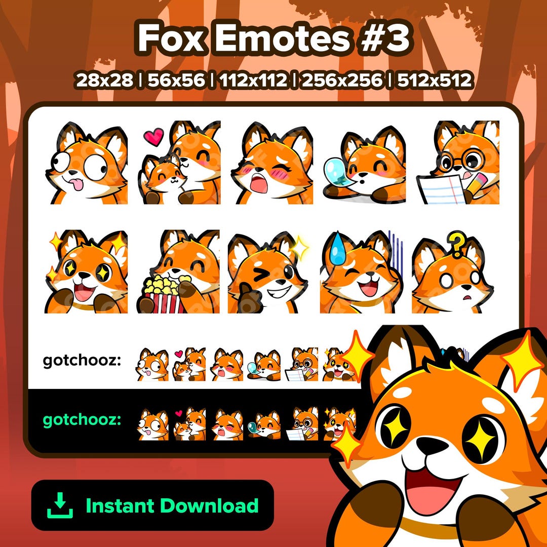 Fox Twitch Emotes Derp Hug Gasm Sleep Notes Study Wow Popcorn Wink ...